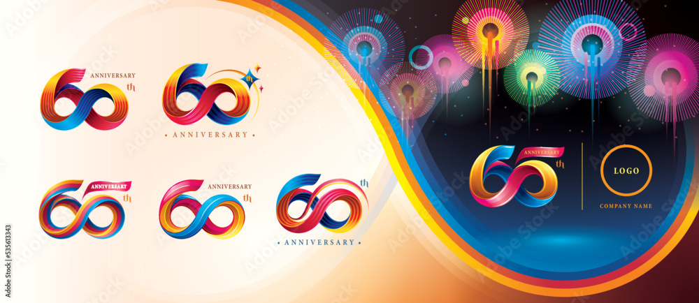 Poster Set of 60th Anniversary Colorful logotype design, Sixty years ...