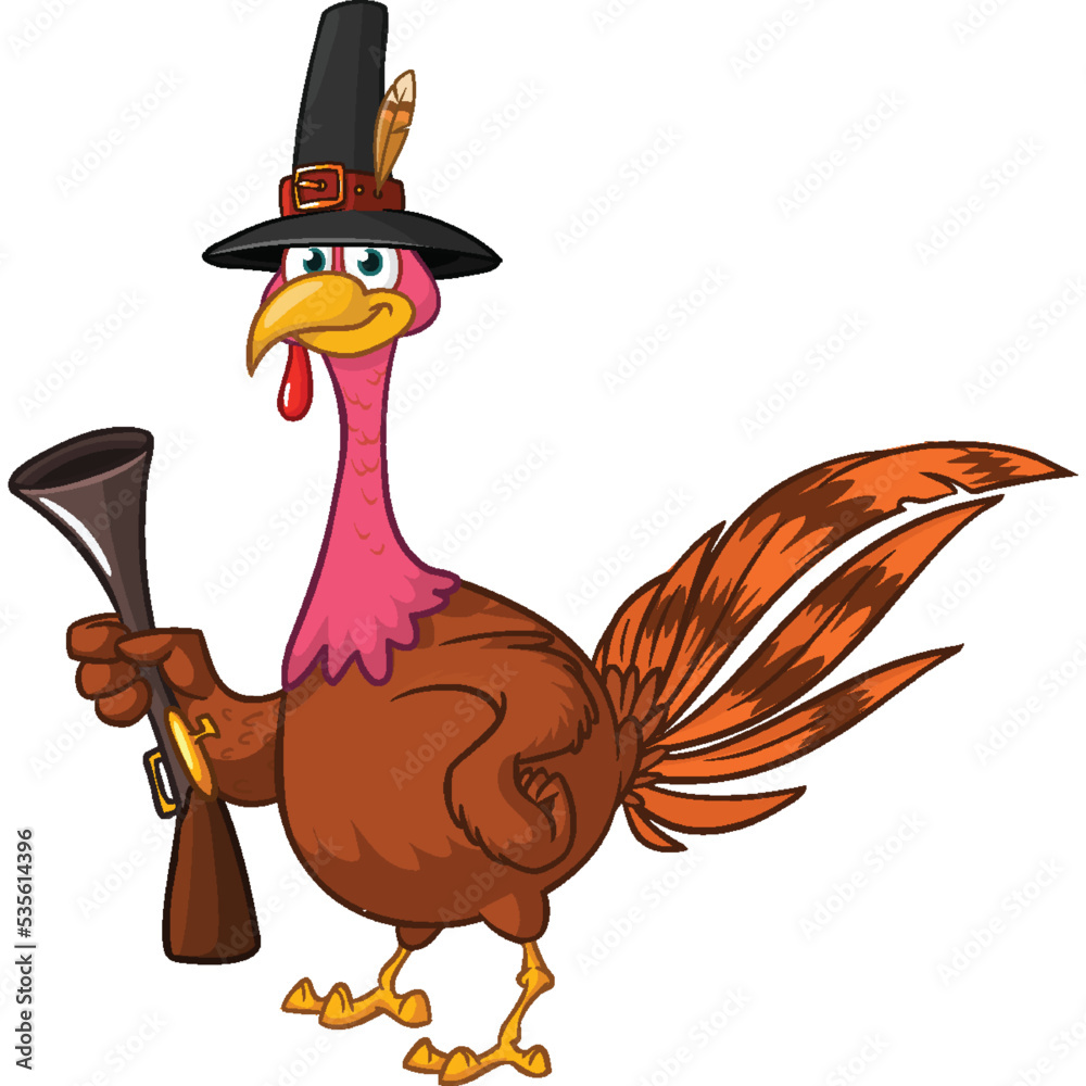 Cartoon happy cute thanksgiving turkey bird. Vector illustration ...