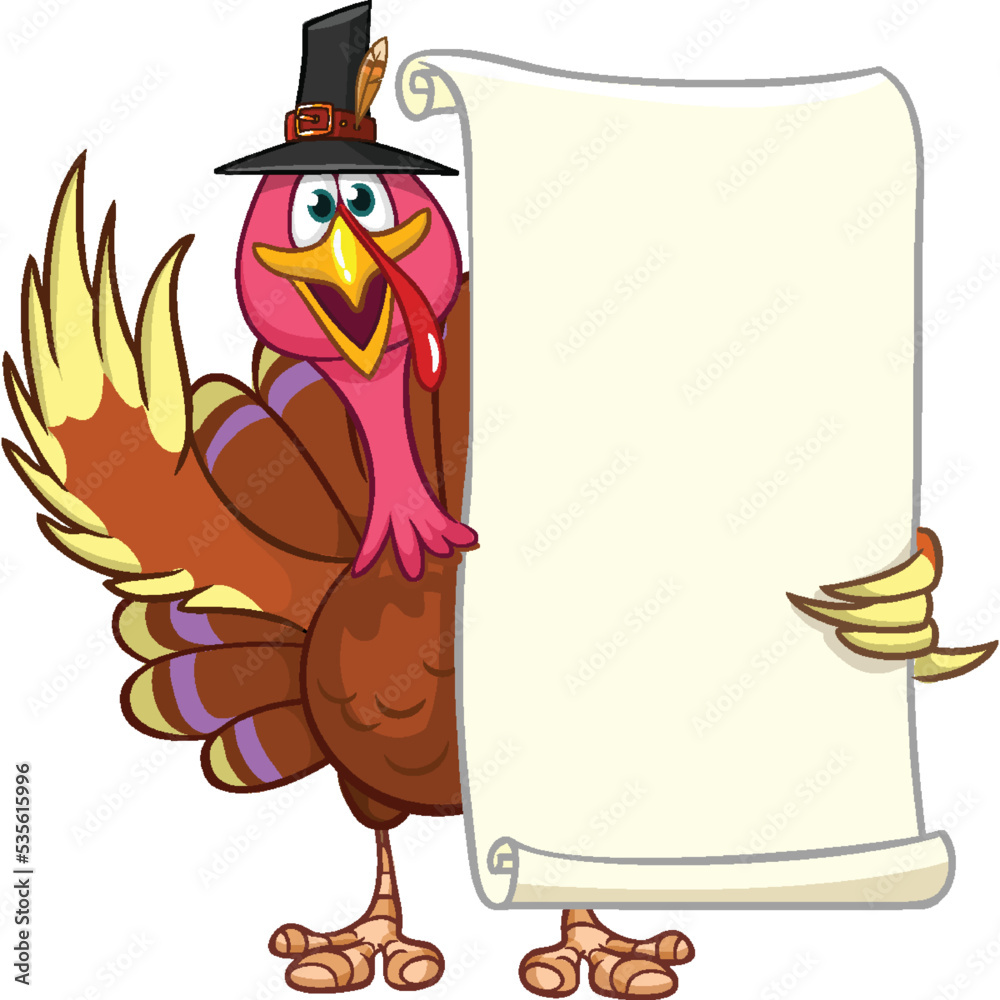 Cartoon happy cute thanksgiving turkey bird. Vector illustration ...