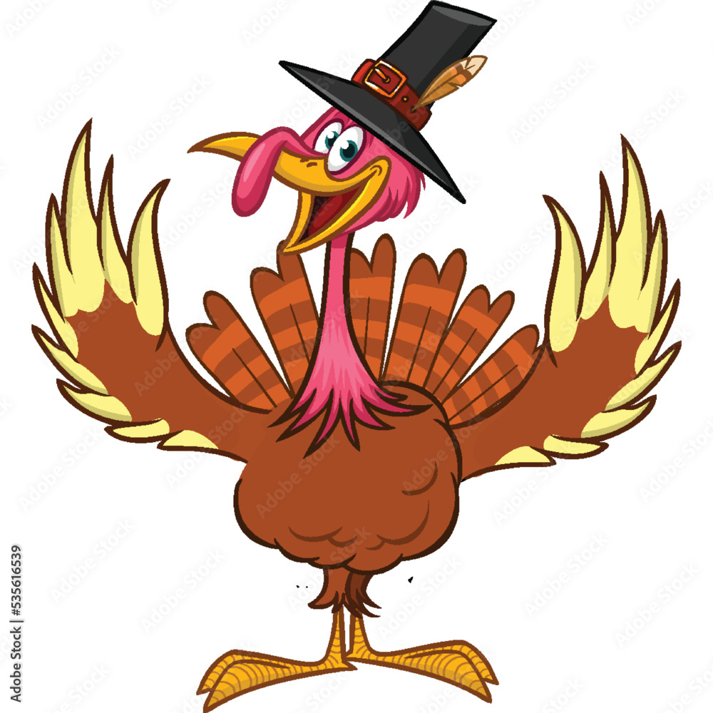 Cartoon Happy Cute Thanksgiving Turkey Bird Vector Illustration
