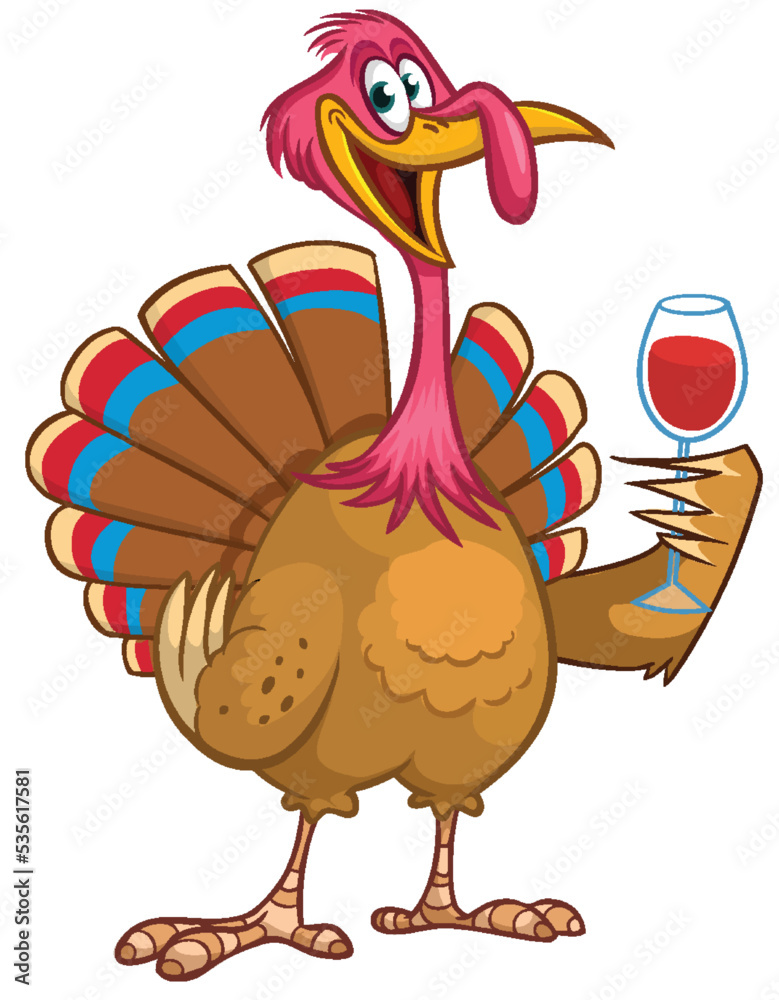 Cartoon happy cute thanksgiving turkey bird. Vector illustration ...