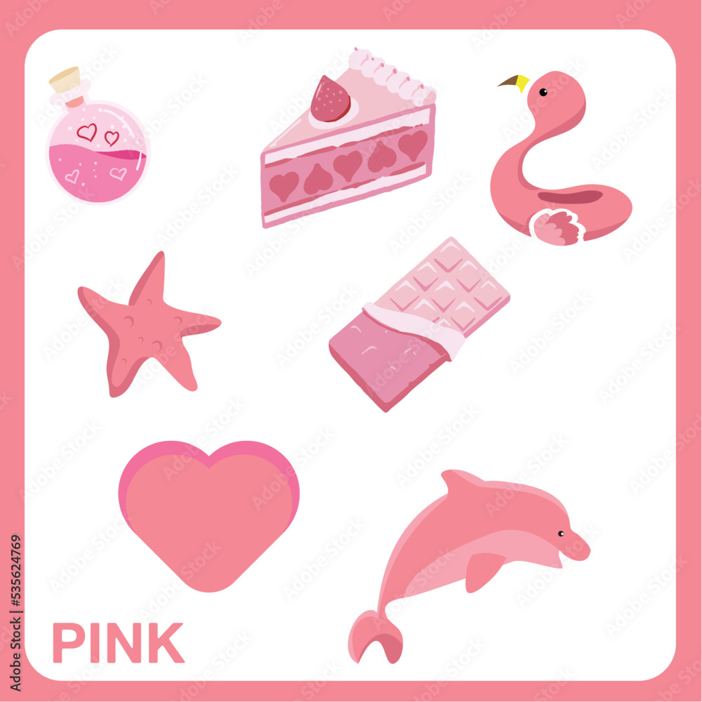 Ready to print worksheet pink color objects. Learning about colors for ...