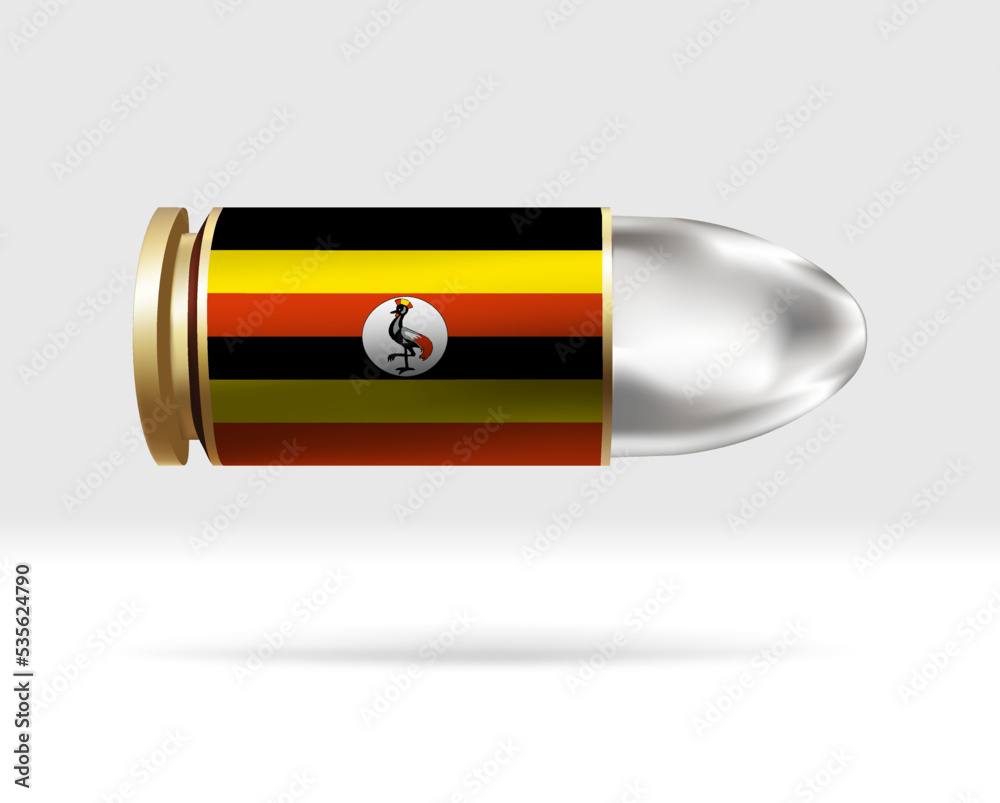 Uganda flag on bullet. A bullet danger moving through the air. Flag ...