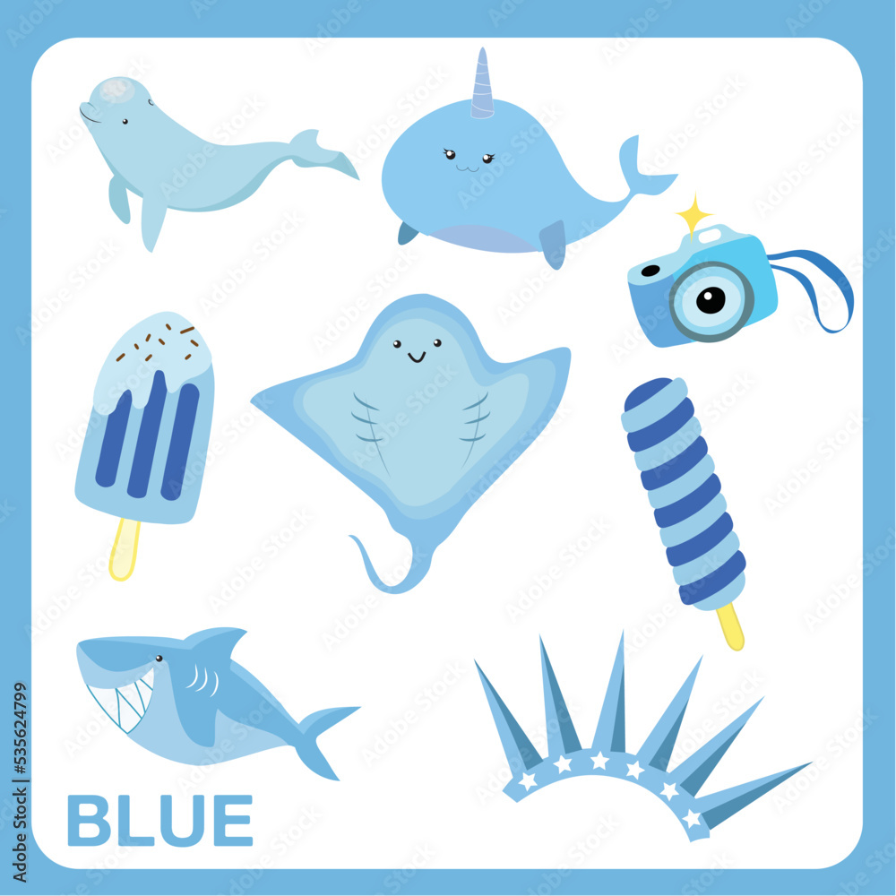 Ready to print worksheet blue color objects. Learning about colors for ...