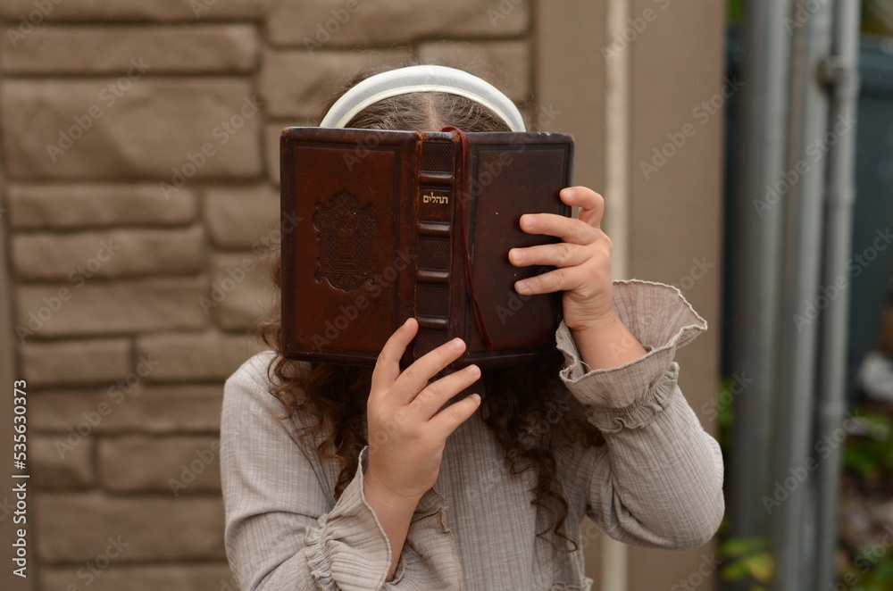 Little pretty Jewish girl with curly hair, wearing a dress and a white ...