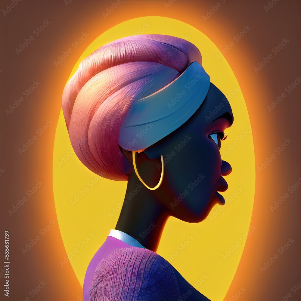 Dark skin young singer. Cartoon big eyed close up portrait. Animated ...