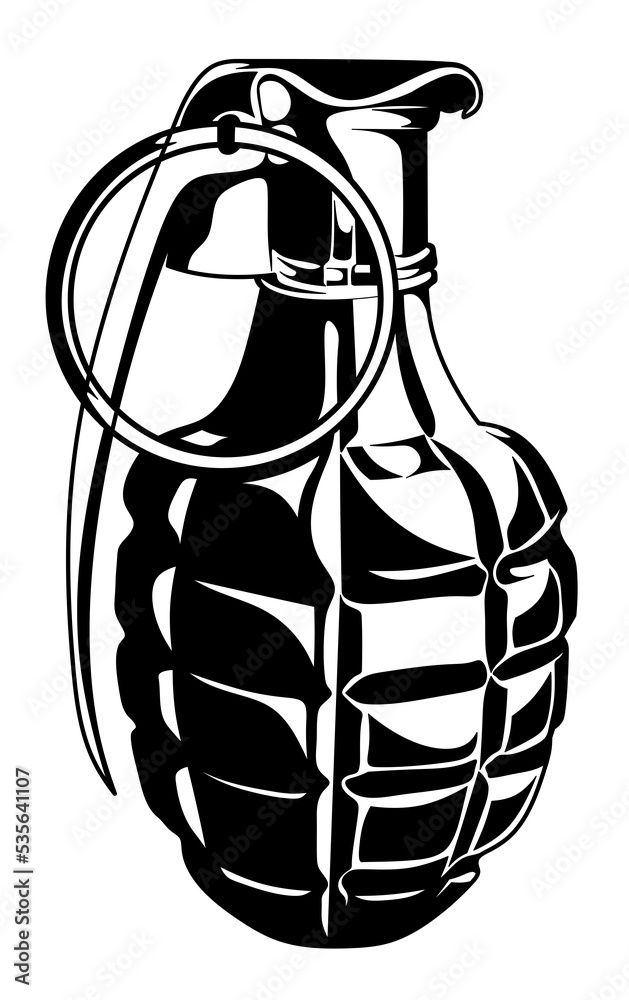Military hand grenade on a white background. Military logo. Isolated ...