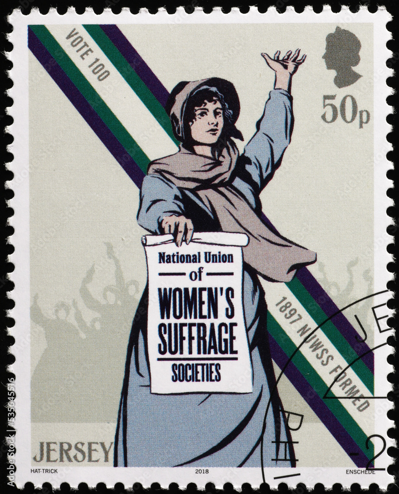 Suffragette requesting the women's suffrage on postage stamp Stock ...