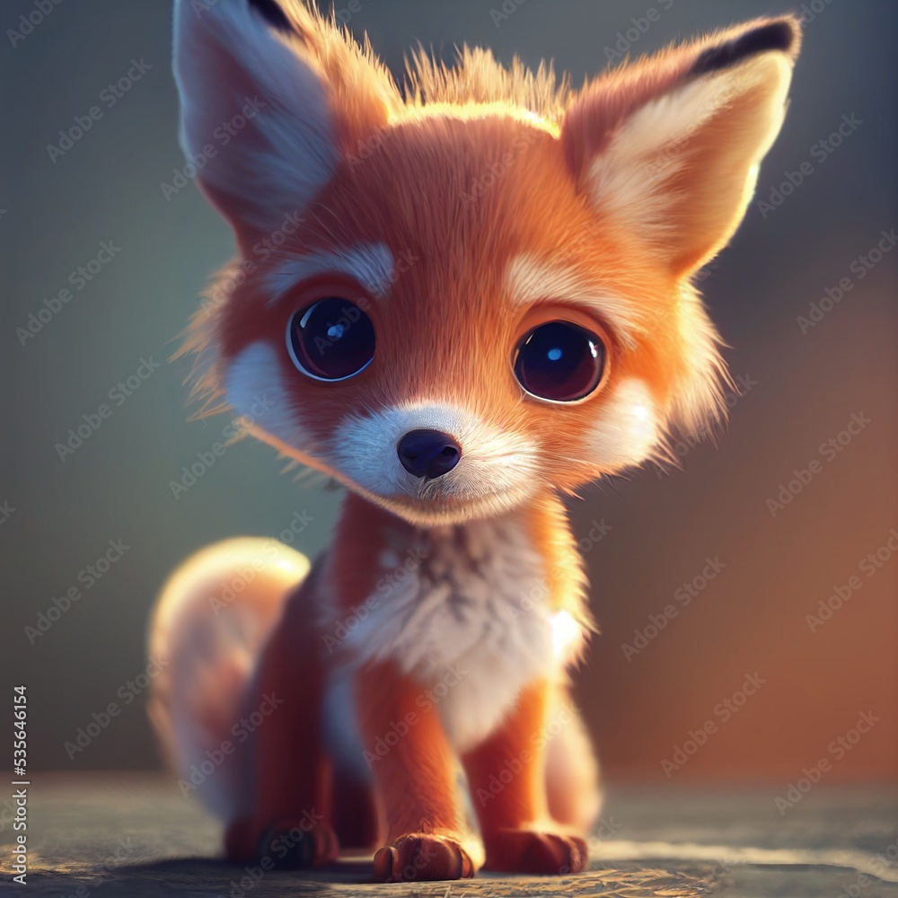 Tiny cute adorable fox in an autumn oak forest, intricate details ...