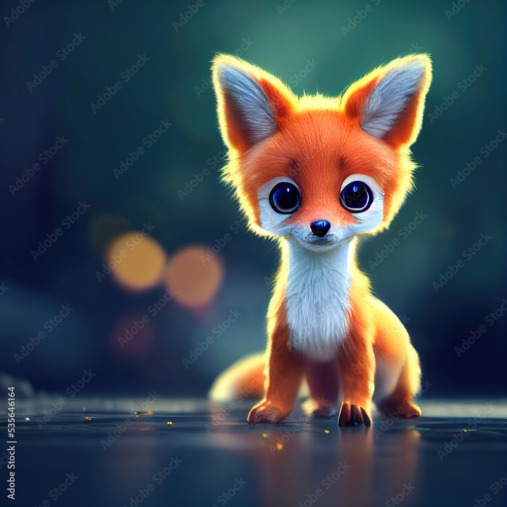 Cute Cartoon Fox With Big Eyes