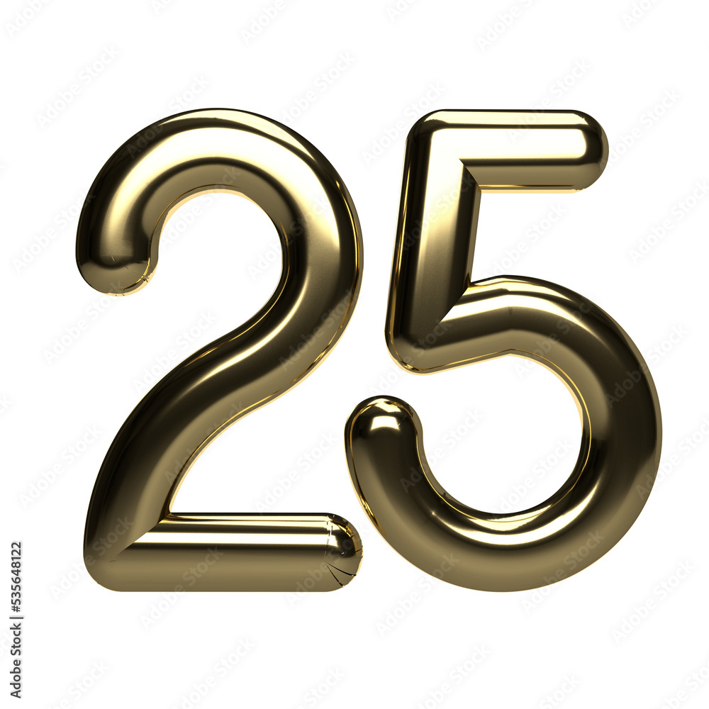 Isolated PNG Logo of Silver Jubilee Anniversary. Gold Metallic Three ...