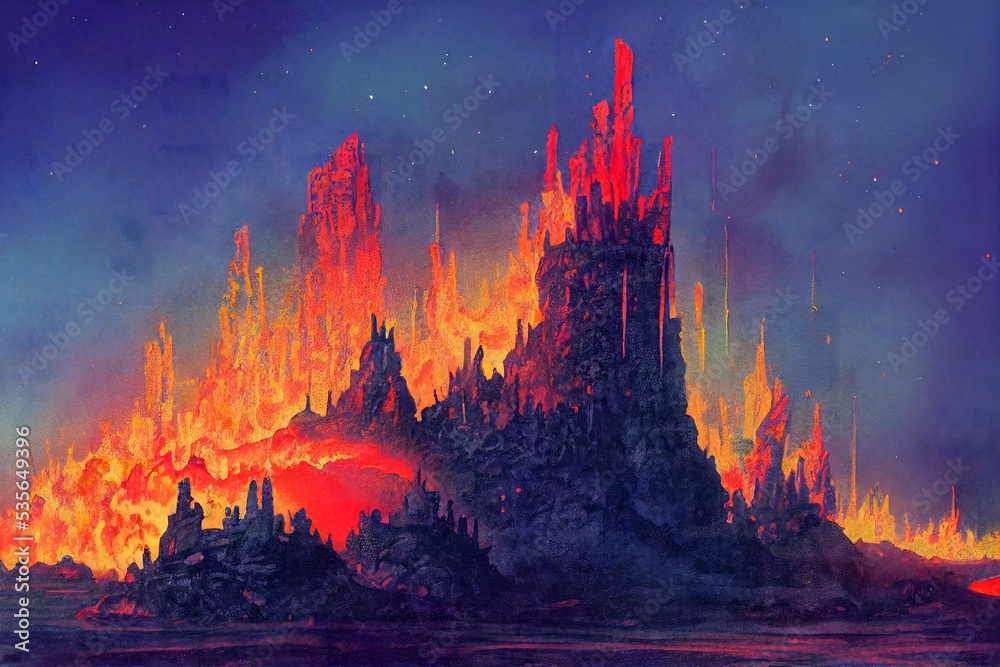 Mountain Fire Magma Lava Eruption Digital concept art Stock ...