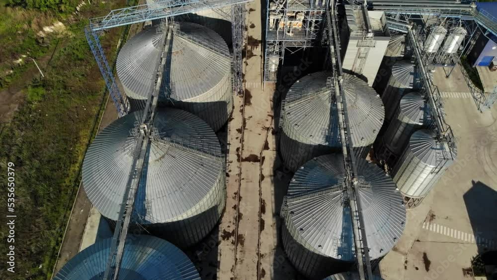 Grain storage silos. Galvanized tanks for grain. Granary with ...