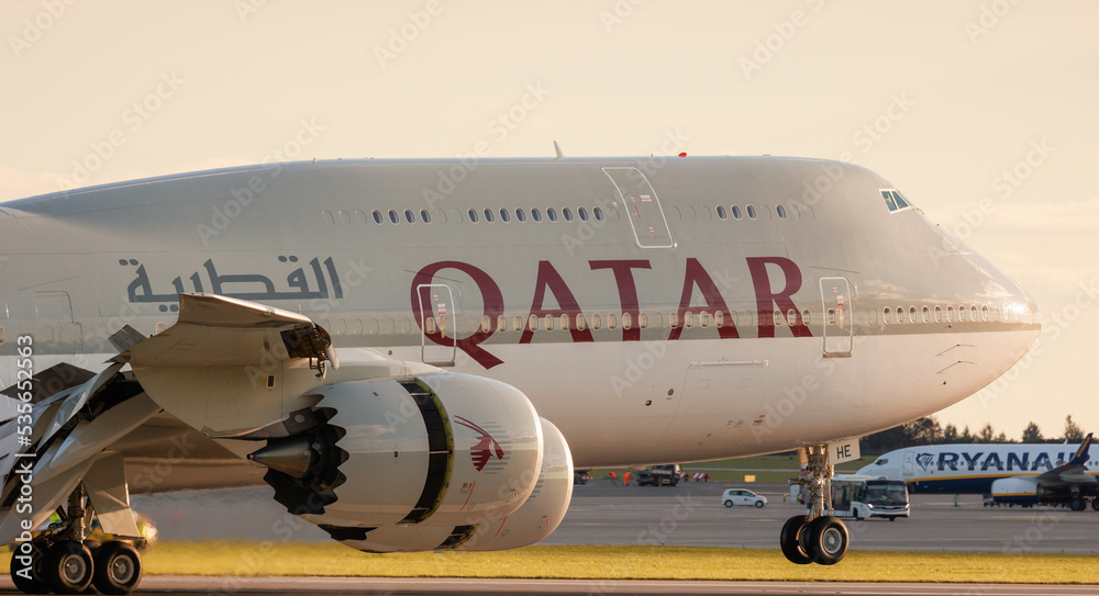 PRAGUE - October 4, 2022: Qatar Amiri Flight (QAF) Boeing B747-8KB(BBJ ...