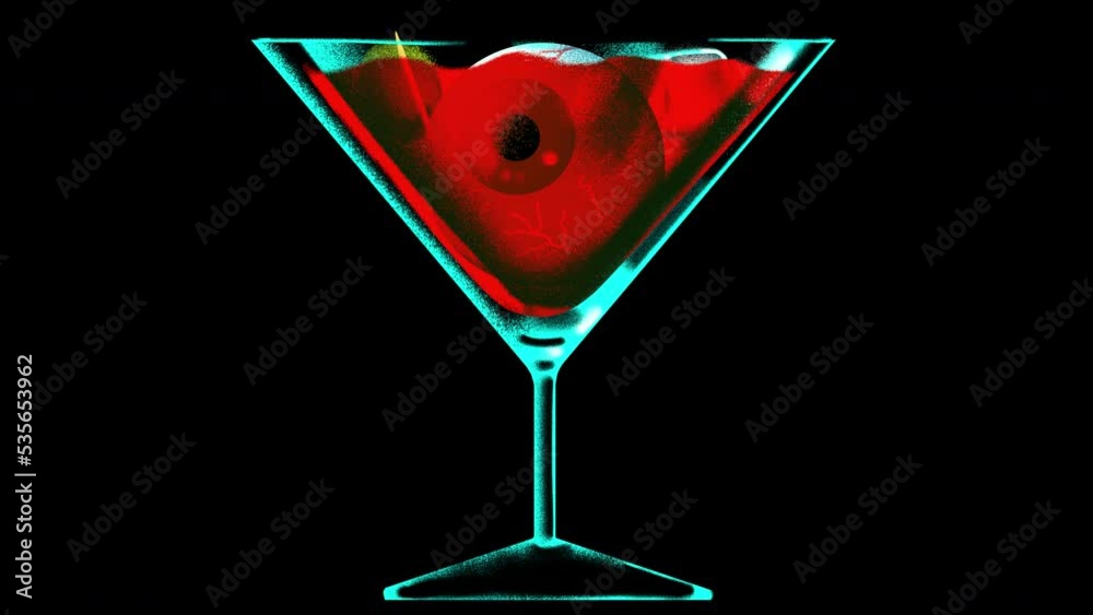 A Human Eye rotating in a bloody cocktail. Halloween video with ...