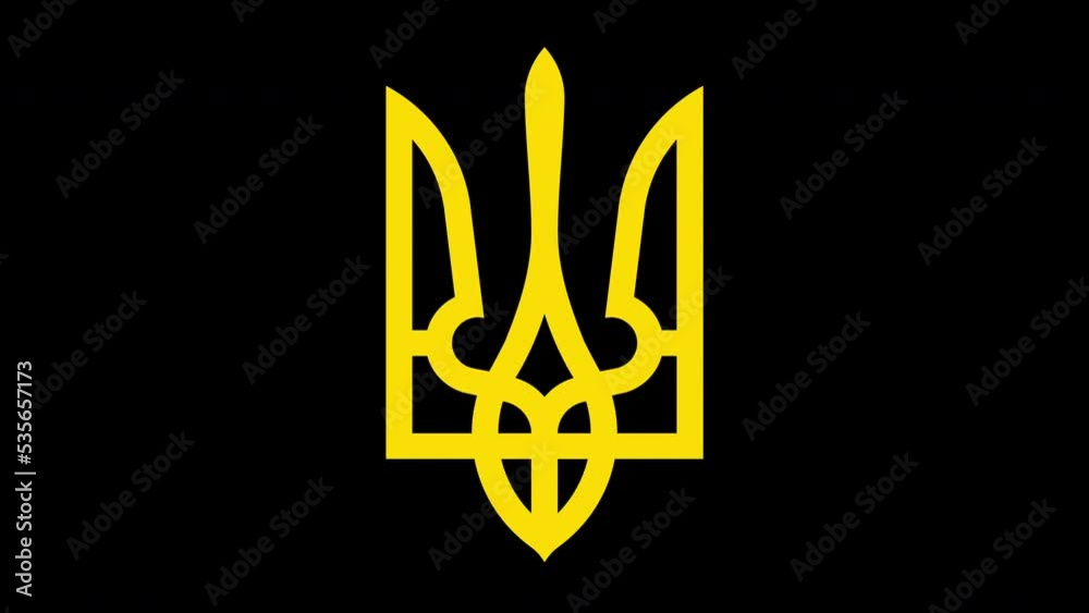Animated appearance of trident - state symbol of Ukraine. Blue and ...