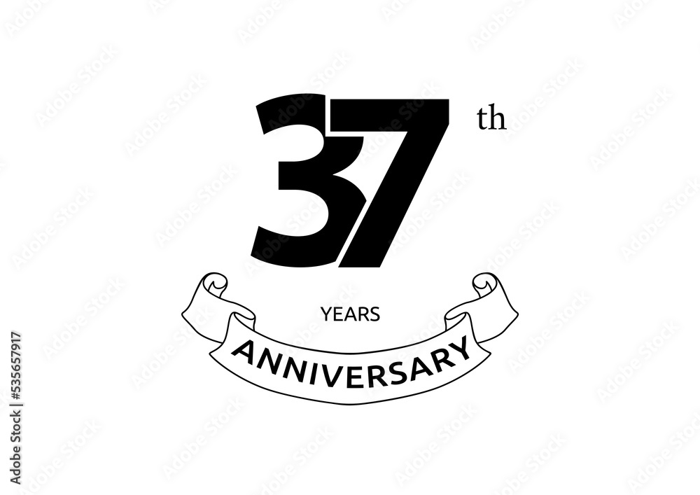 Vector illustration of 37 years anniversary logo with black color on ...