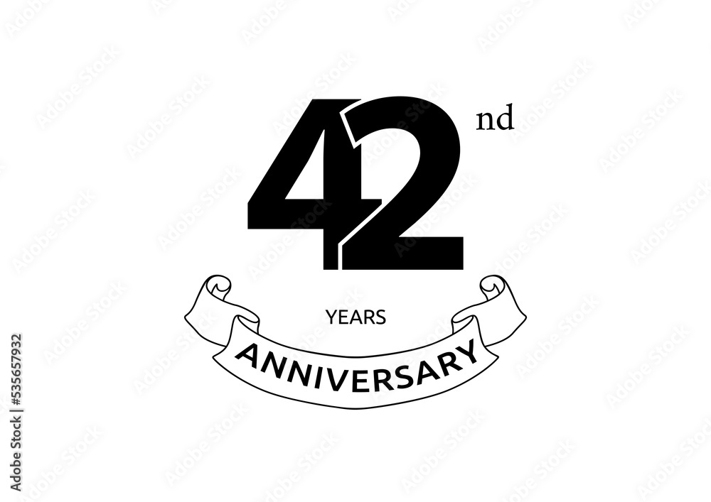 Vector illustration of 42 years anniversary logo with black color on ...