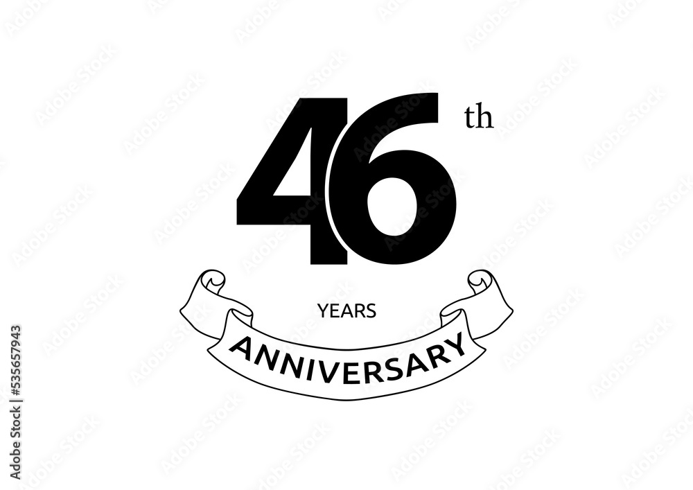 Vector illustration of 46 years anniversary logo with black color on ...