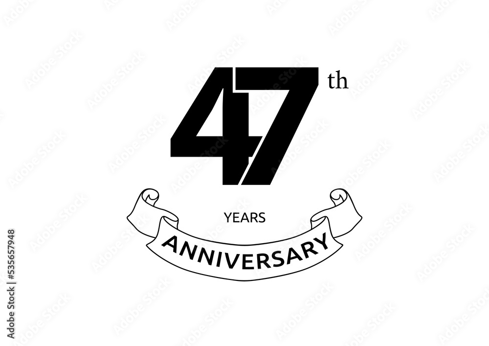 Vector illustration of 47 years anniversary logo with black color on ...