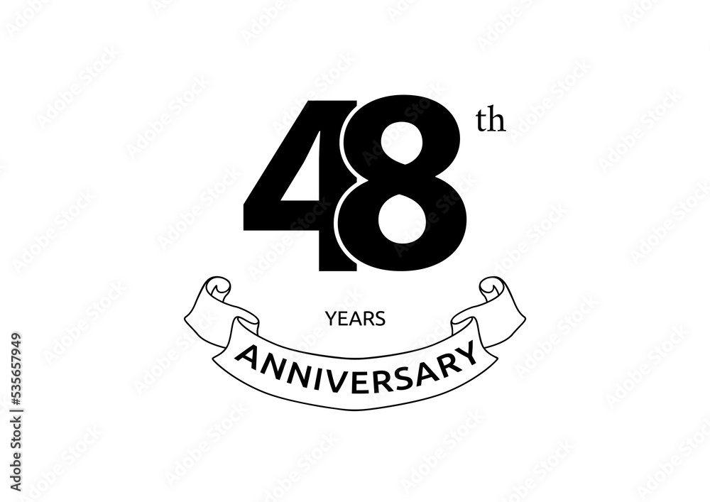 Vector illustration of 48 years anniversary logo with black color on ...