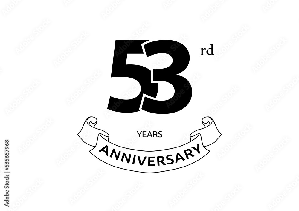 Vector illustration of 53 years anniversary logo with black color on ...