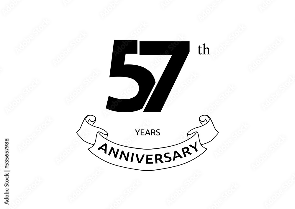 Vector illustration of 57 years anniversary logo with black color on ...