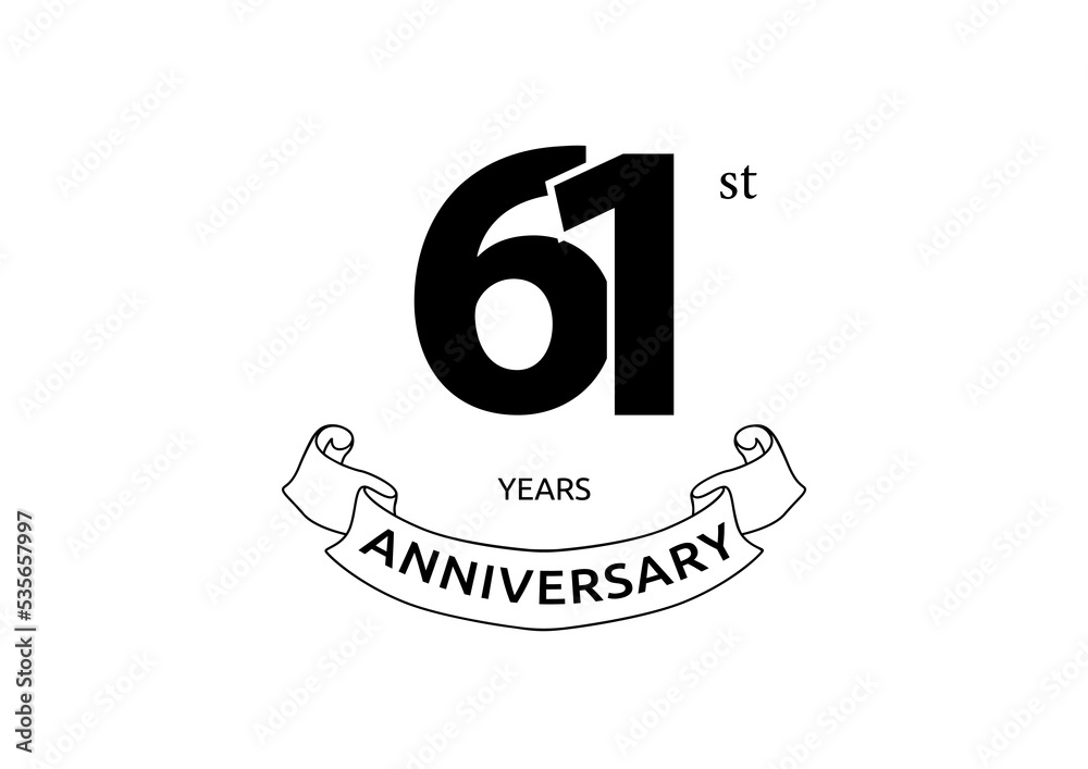 Vector illustration of 61 years anniversary logo with black color on ...