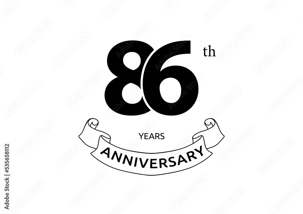 Vector illustration of 86 years anniversary logo with black color on ...