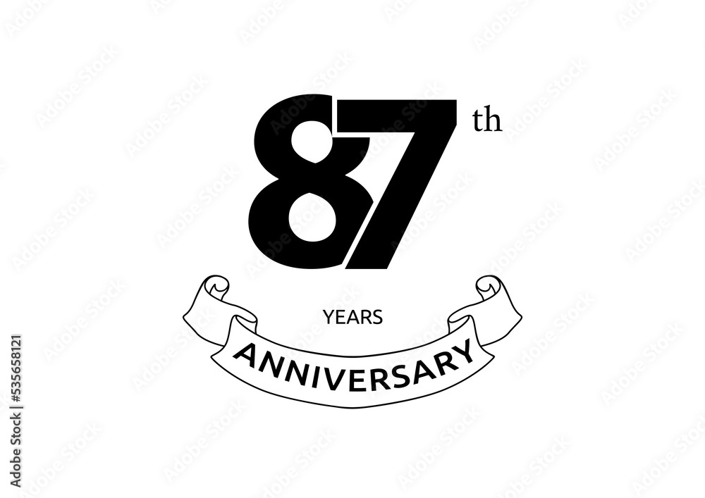 Vector illustration of 87 years anniversary logo with black color on ...