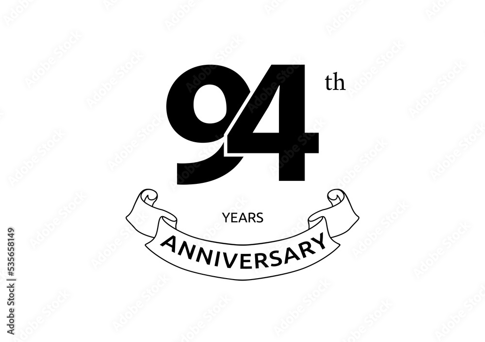 Vector illustration of 94 years anniversary logo with black color on ...
