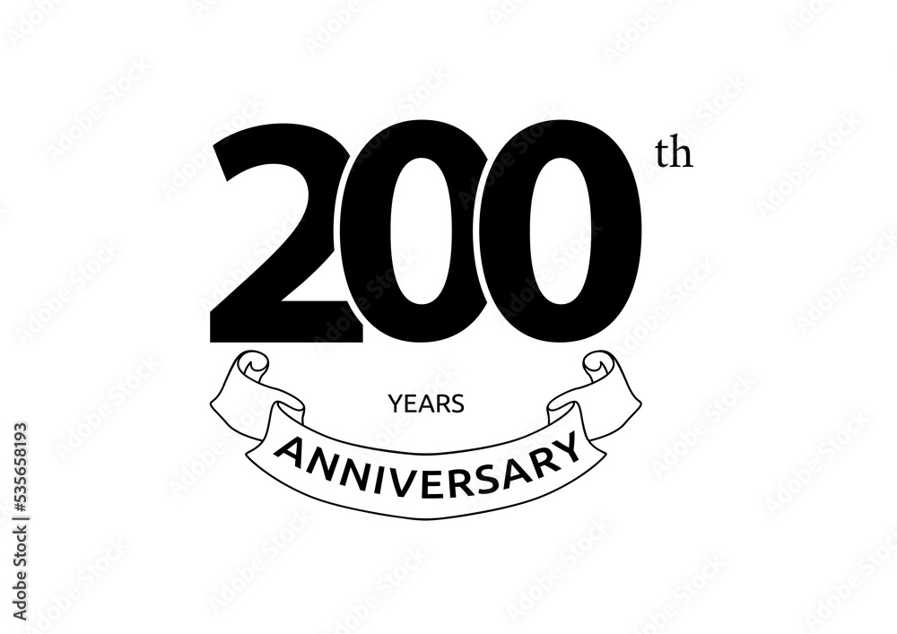 Vector illustration of 200 years anniversary logo with black color on ...