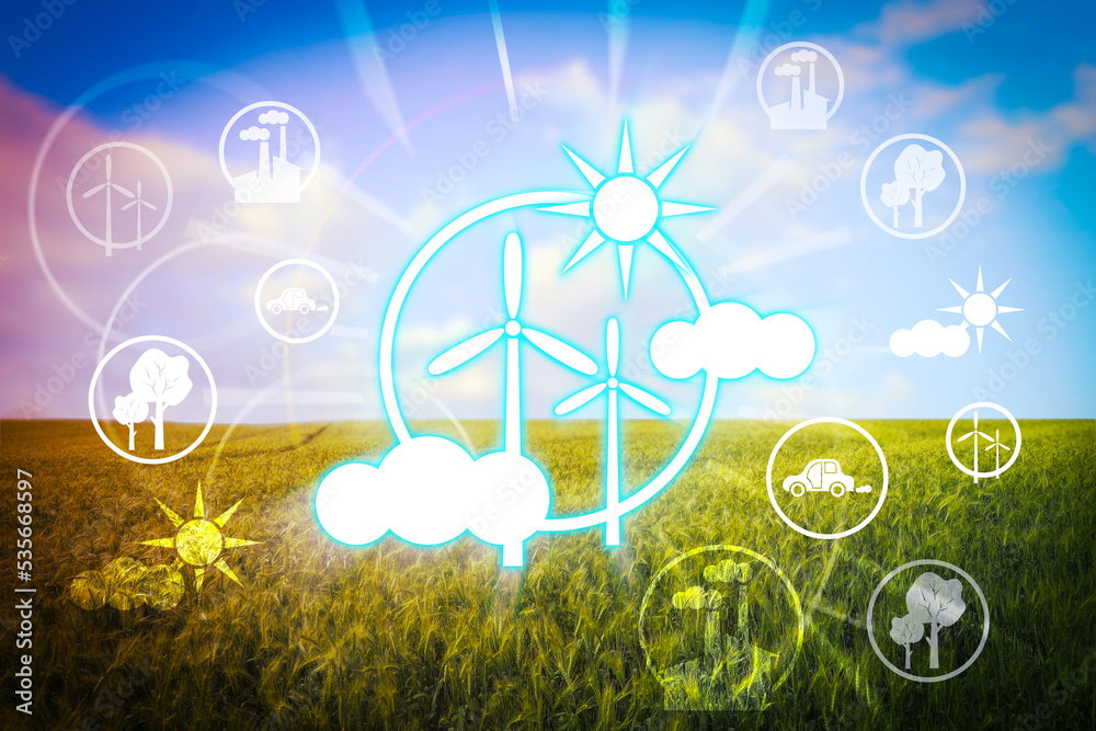 Digital icons of sustainable development goals and view of beautiful ...