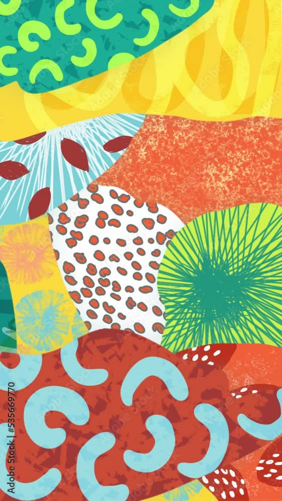 Vertical 80s-90s style abstract background loop. Hand drawn colorful ...