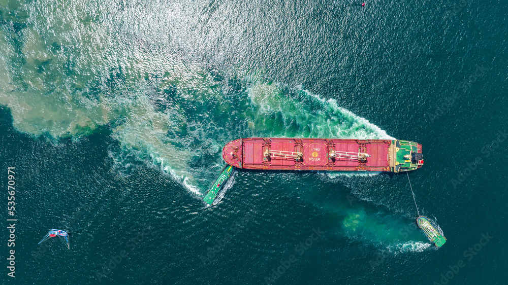 Tug Boat drag Barge ship carry Metal steel pipe construction unit , No ...