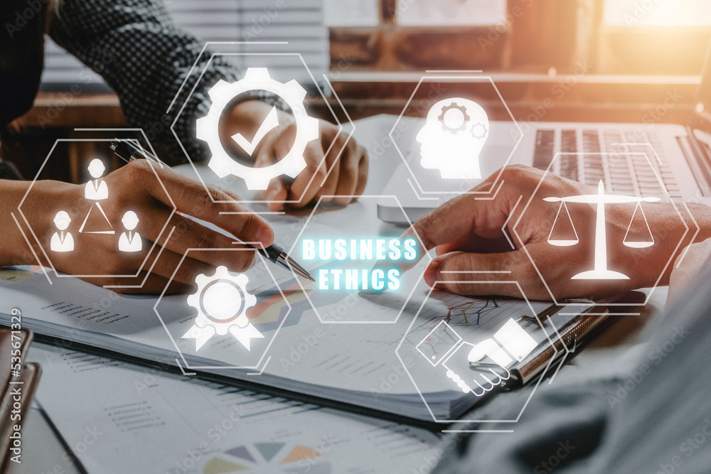 Business ethics Behavior and manners concept, BBusiness team analyzing ...