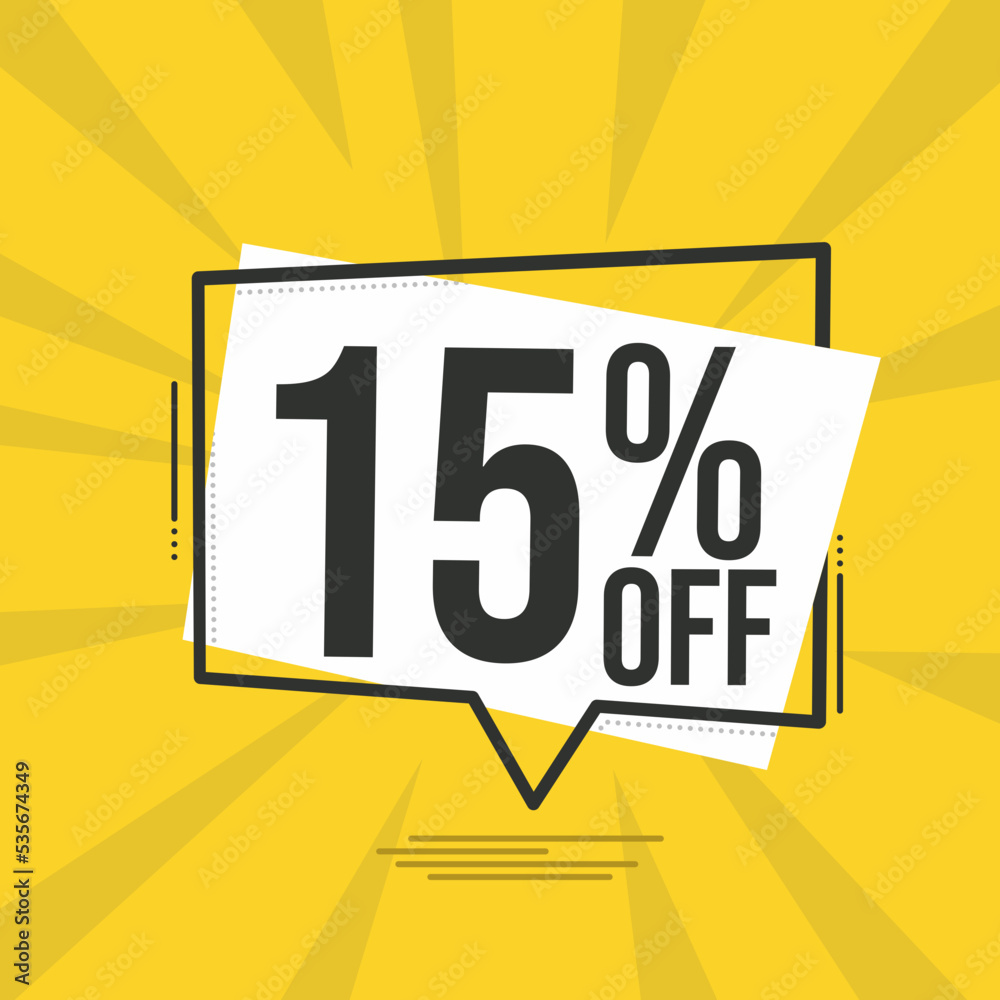 15 percent off Yellow banner with floating balloon for promotions and ...