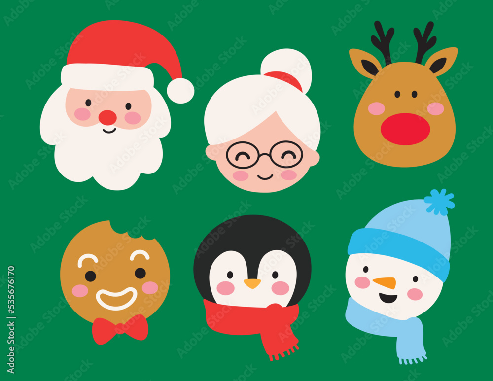 Cute Christmas vector illustration set including Santa Claus, Mrs ...