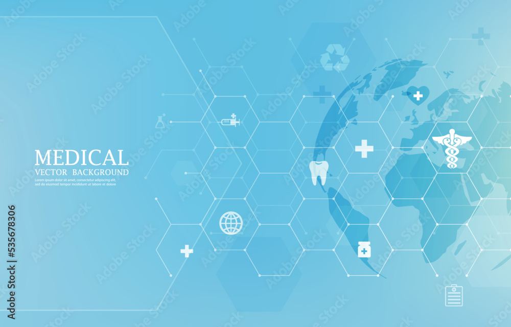Vector modern world medical background.medical icons.geometric hexagon ...