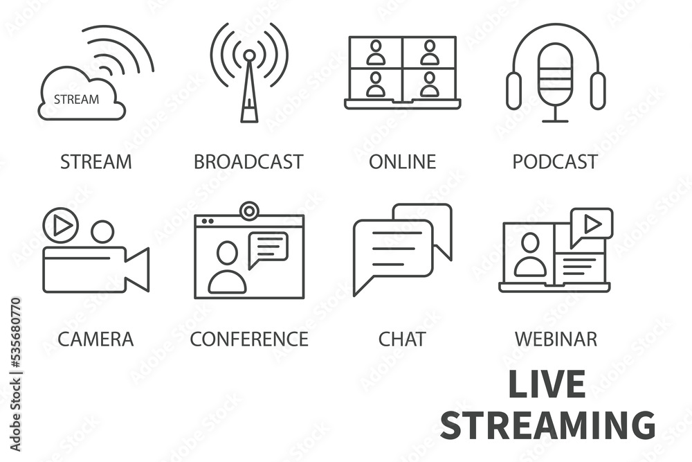 live streaming icons set . live streaming pack symbol vector elements ...