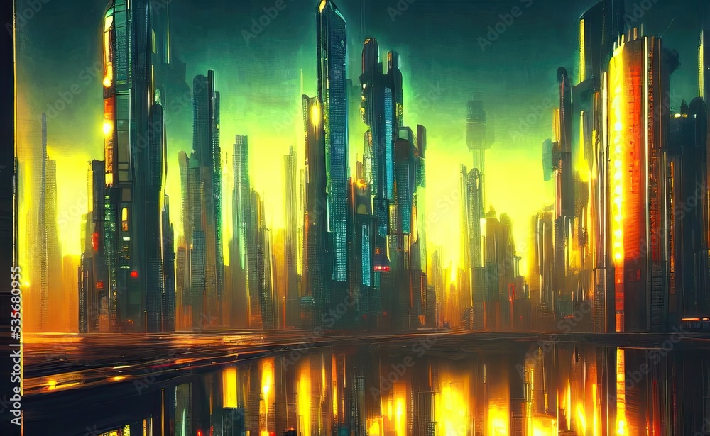 Futuristic megacity cityscape creative with fantastic skyscrapers ...