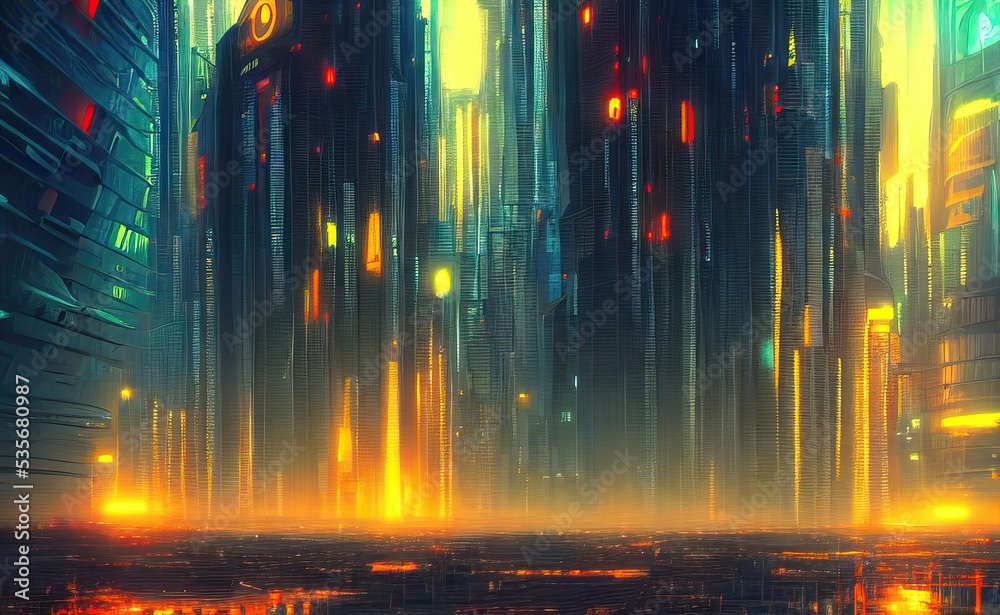 Futuristic megacity cityscape creative with fantastic skyscrapers ...