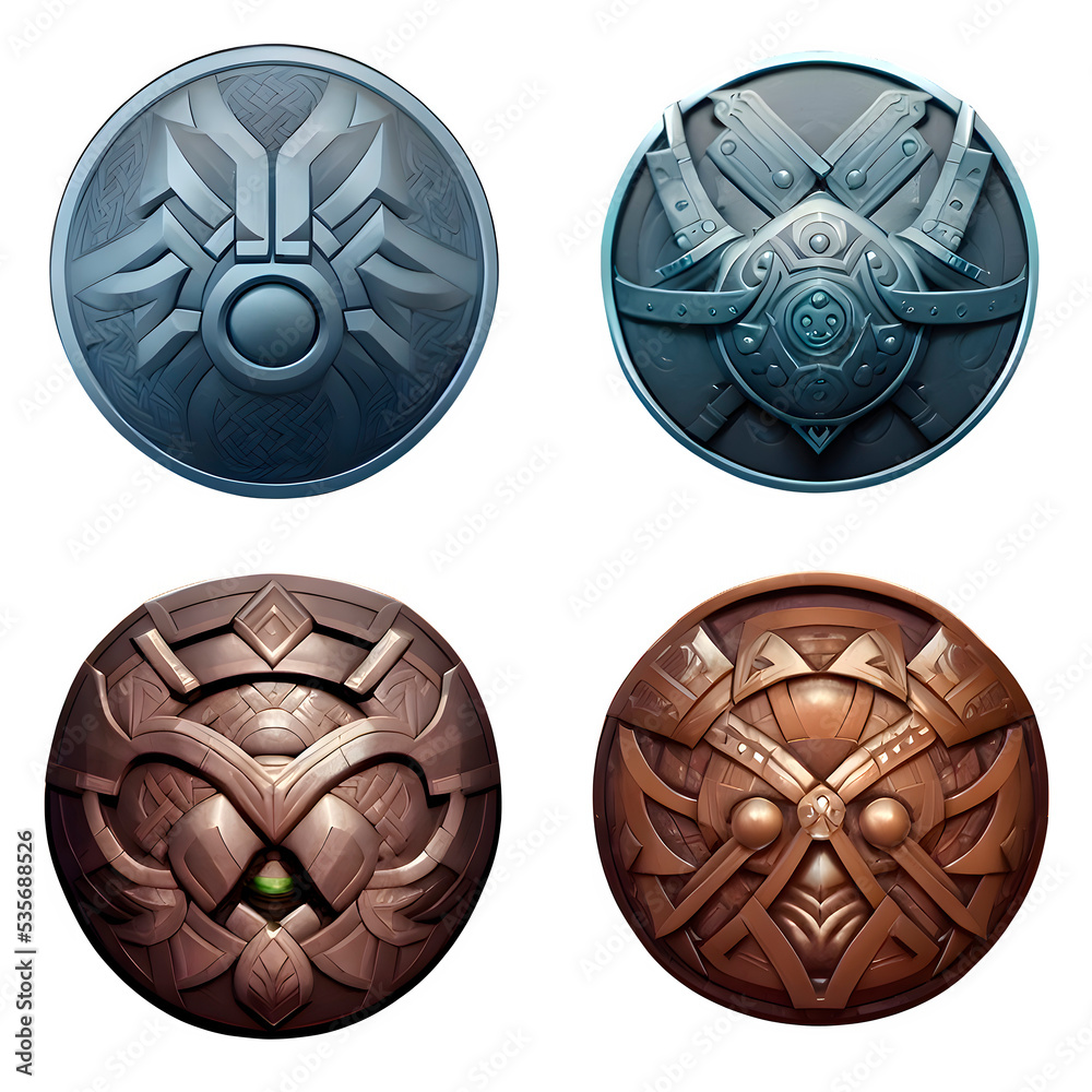 Game assets pack of 4x unique high quality shields Stock Illustration ...