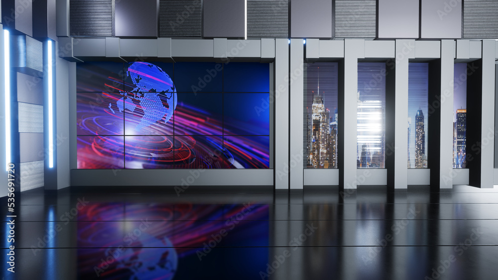 News Studio, Backdrop For TV Shows .TV On Wall.3D Virtual News Studio Background, 3d ...