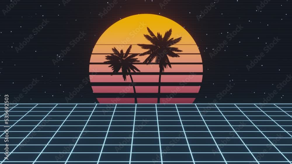 80s retro futuristic seamless loop animation. Synthwave, vaprowave ...