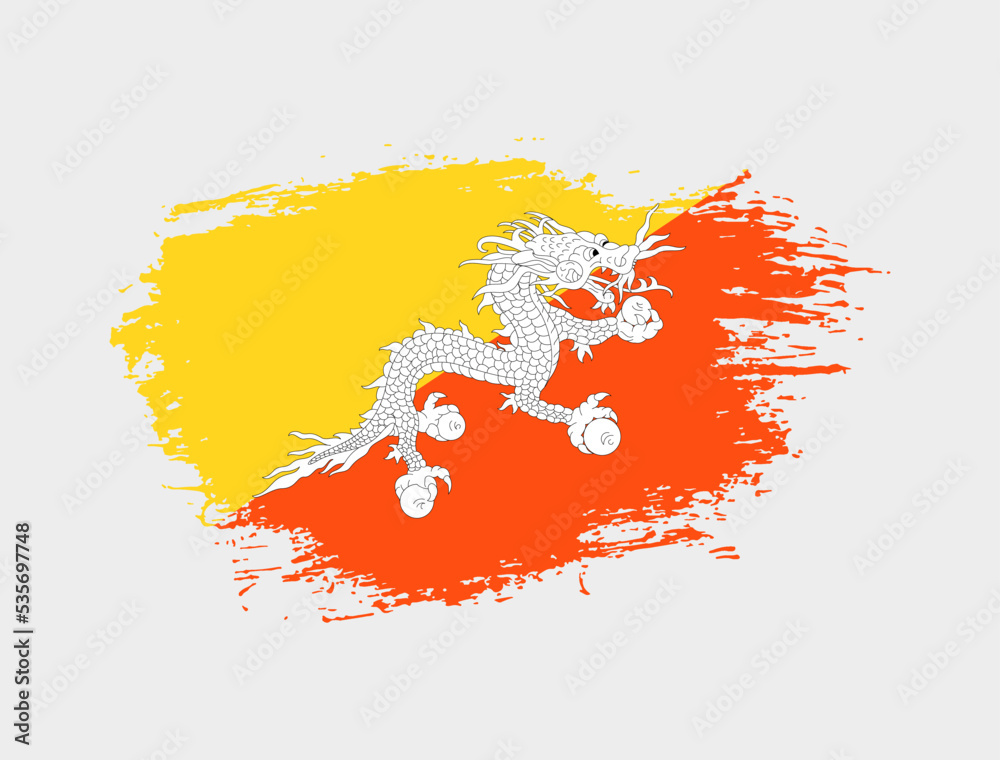 Classic brush stroke painted national Bhutan country flag illustration ...