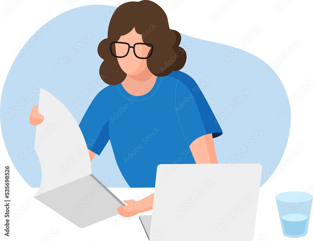 Working women, document review, document creation Stock Illustration ...