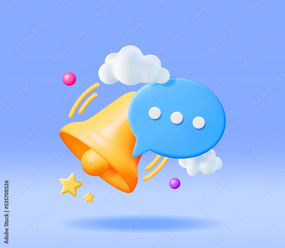 3D Notification Popup with Bell Icon. Golden Render Ringing Bell. Gold ...
