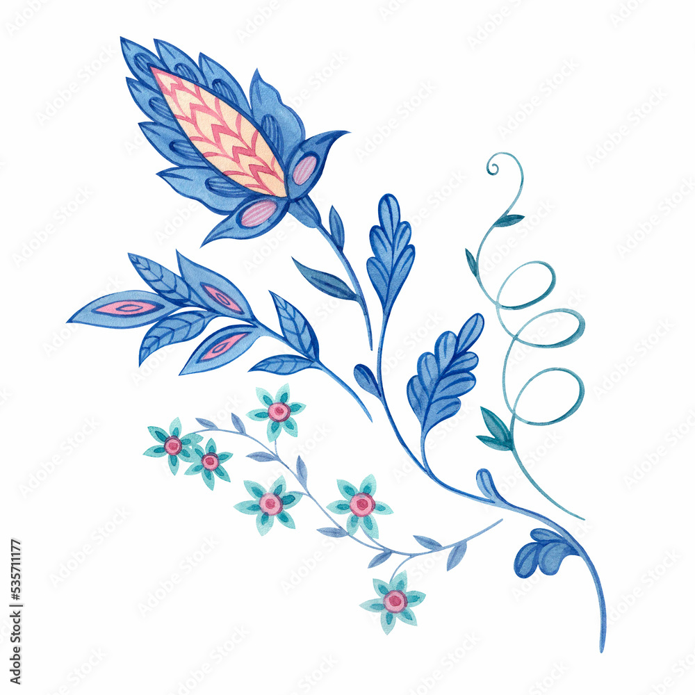 Beautiful floral composition with hand drawn watercolor flower elements ...