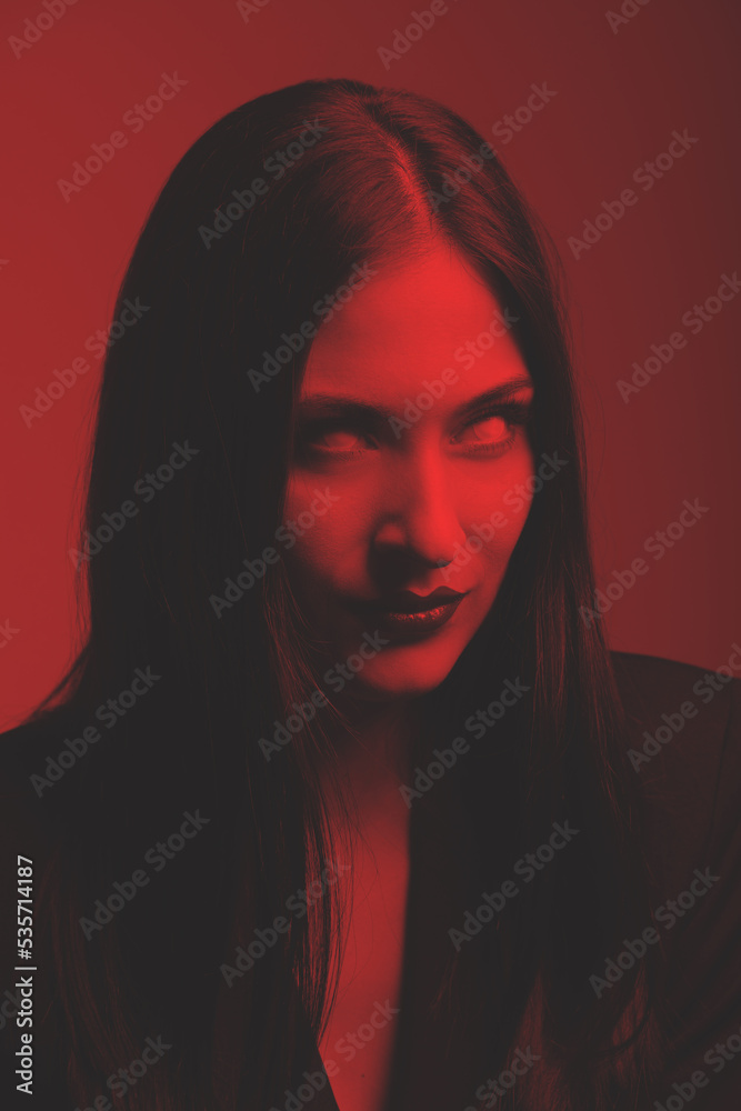 Make-up, horror and fashion concept. Sexy and beautiful woman with ...